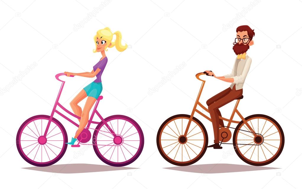 Cartoon couple riding bikes Stock Illustration by ©Sabelskaya #107520064