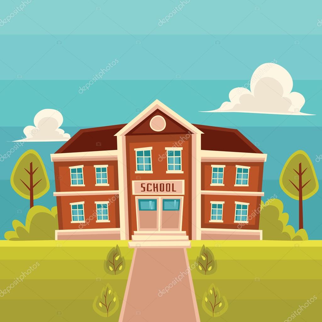 Vista frontal escola edifício desenho animado ilustração Ilustração por ...