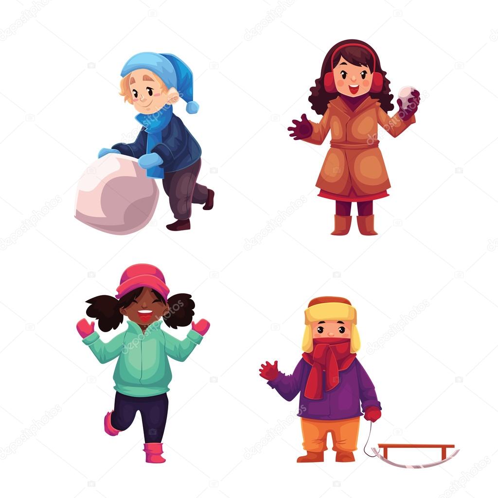 Set of kids enjoying winter season, vector illustration Stock Vector ...