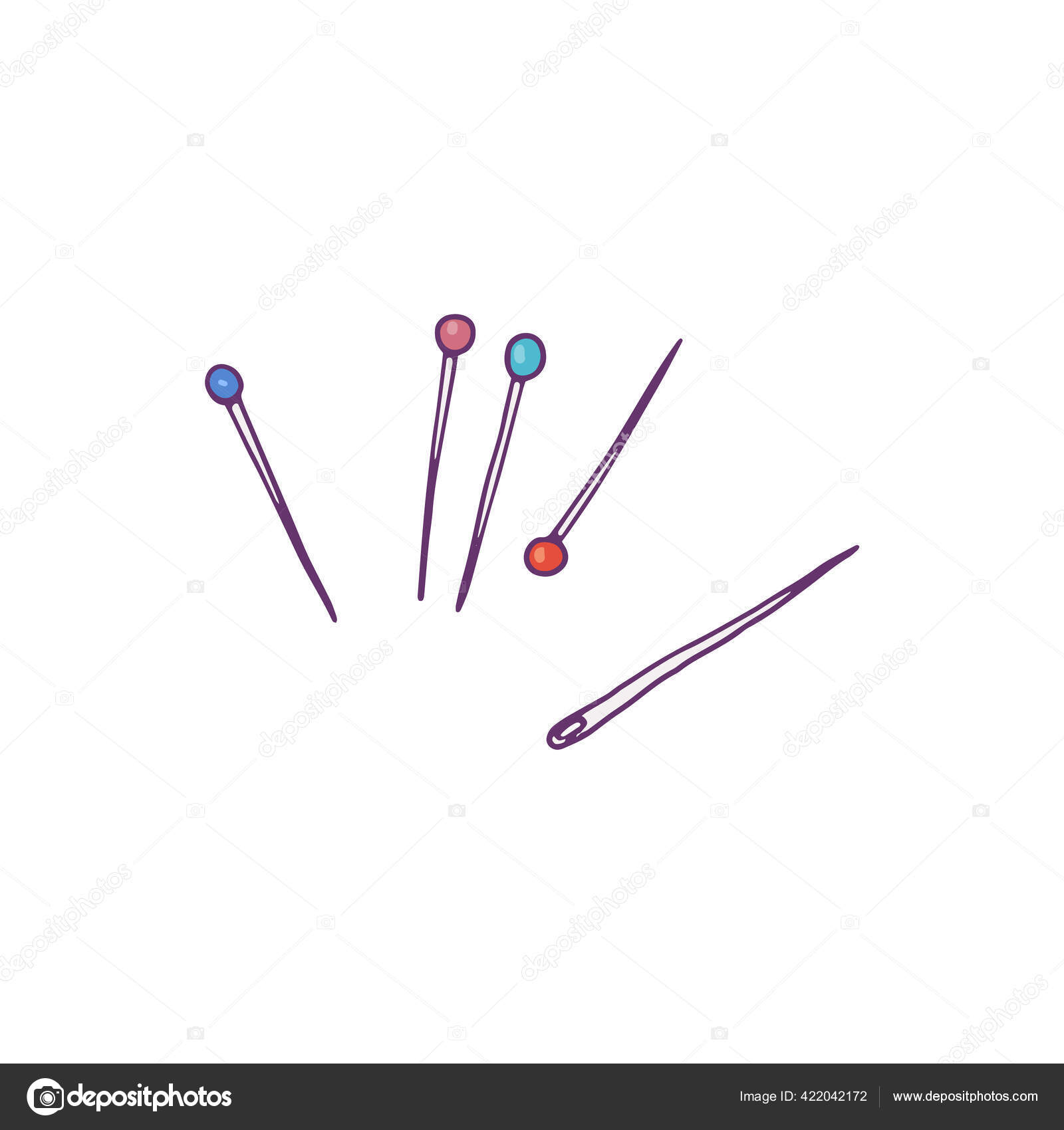 Needles and pins for sewing and embroidery, sketch vector illustration ...