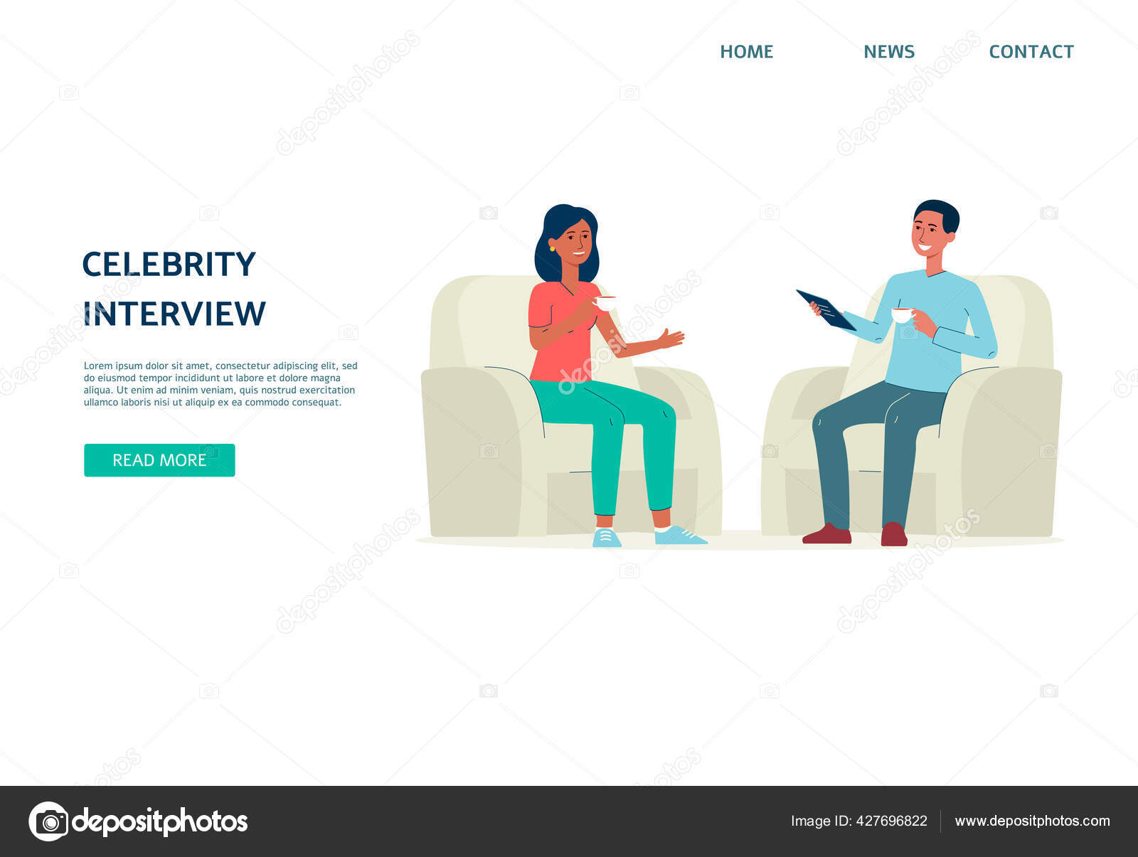 Celebrity interview - website header and bloggers talking vector ...