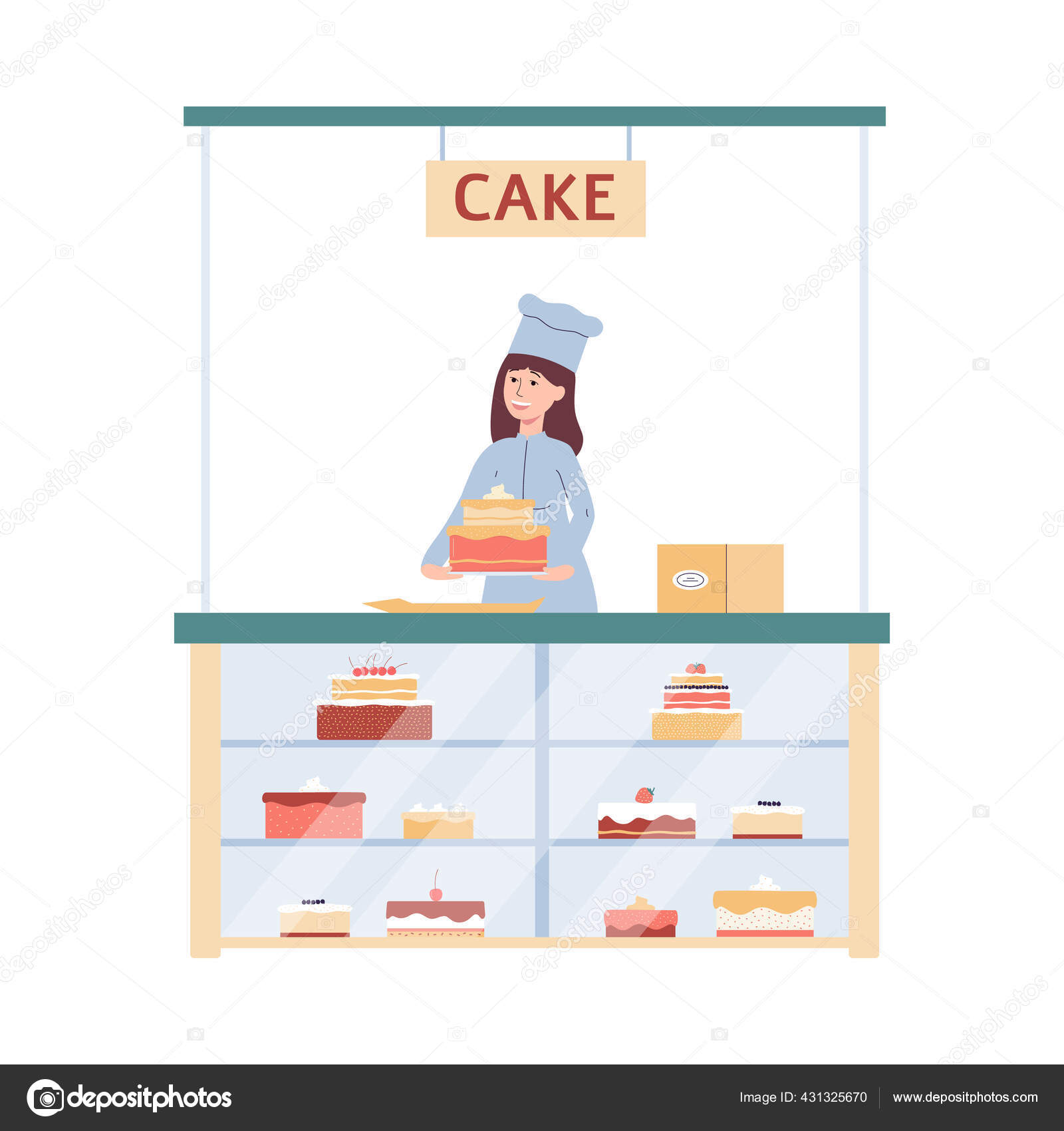 Flat vector illustration of successful female owner of a small business ...