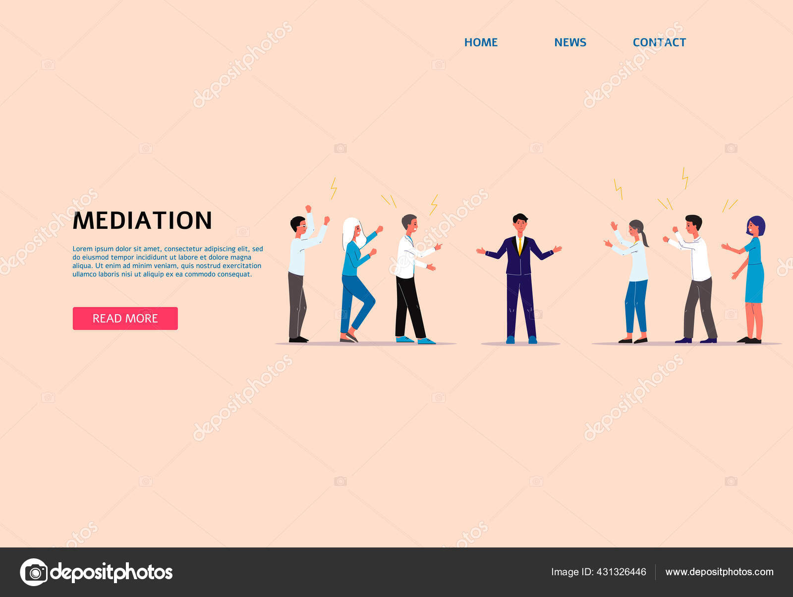 Mediation landing page for internet website, flat cartoon vector ...