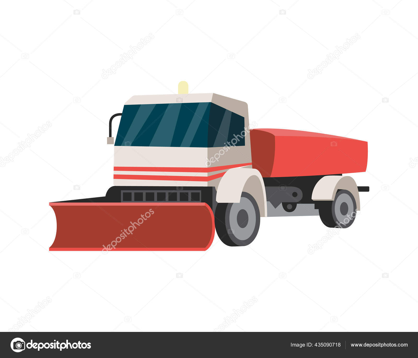 Snowblower or snowplow truck with scraper, flat vector illustration ...