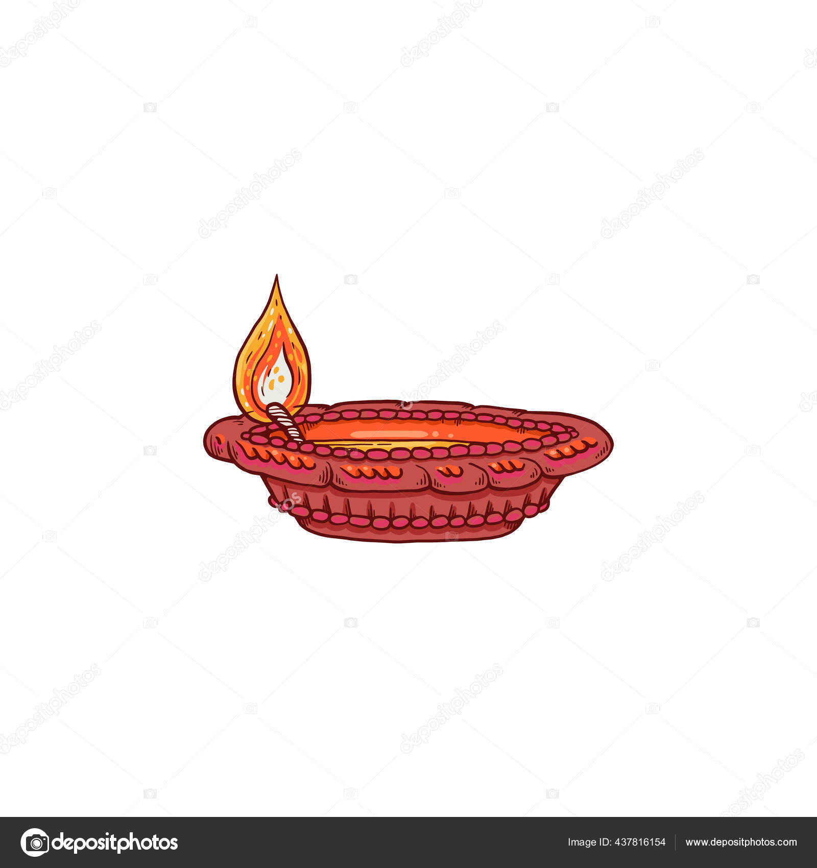 Diwali Deepak Vector Black And White