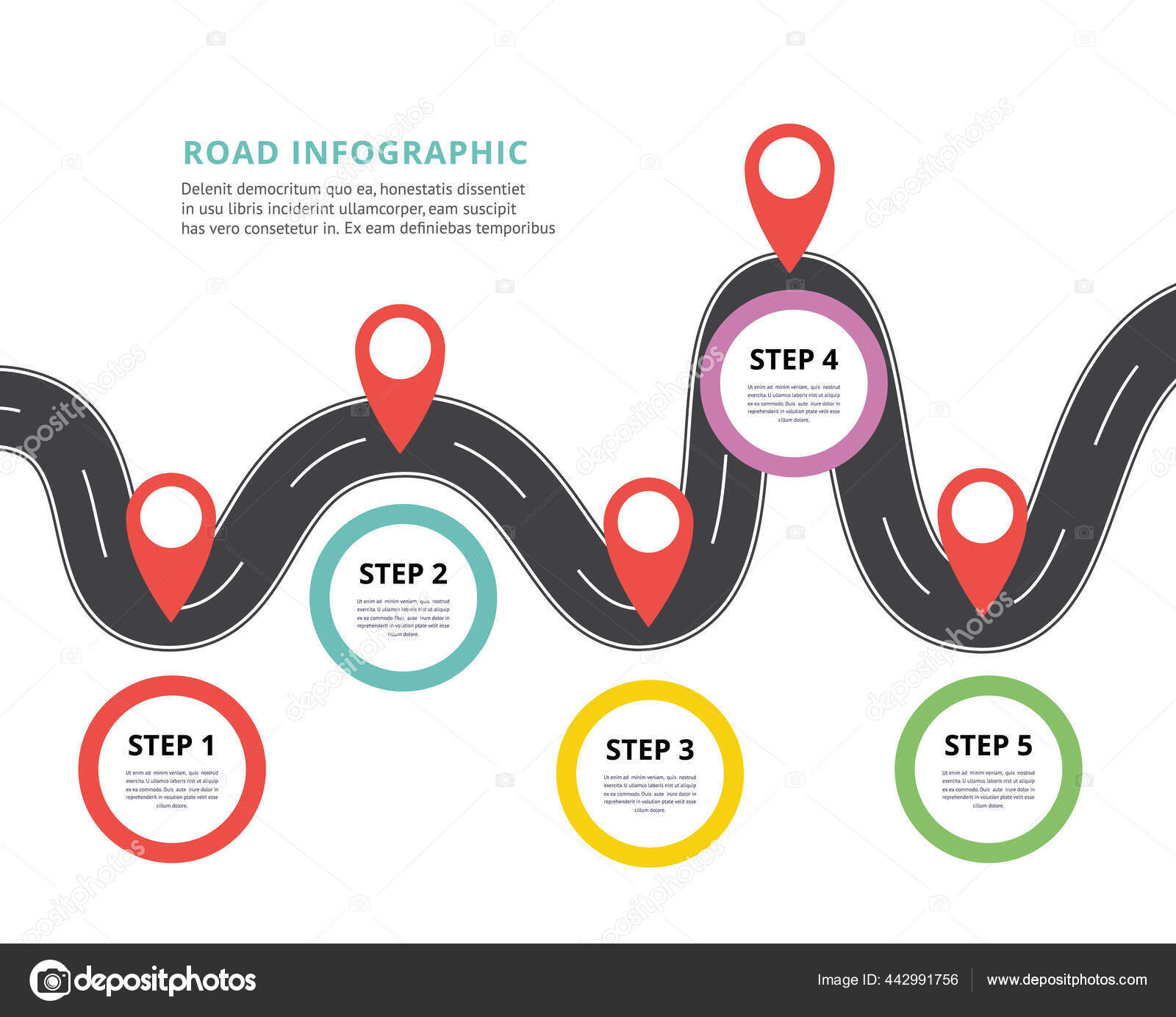 Road infographic with signs on curves of highway vector illustration ...