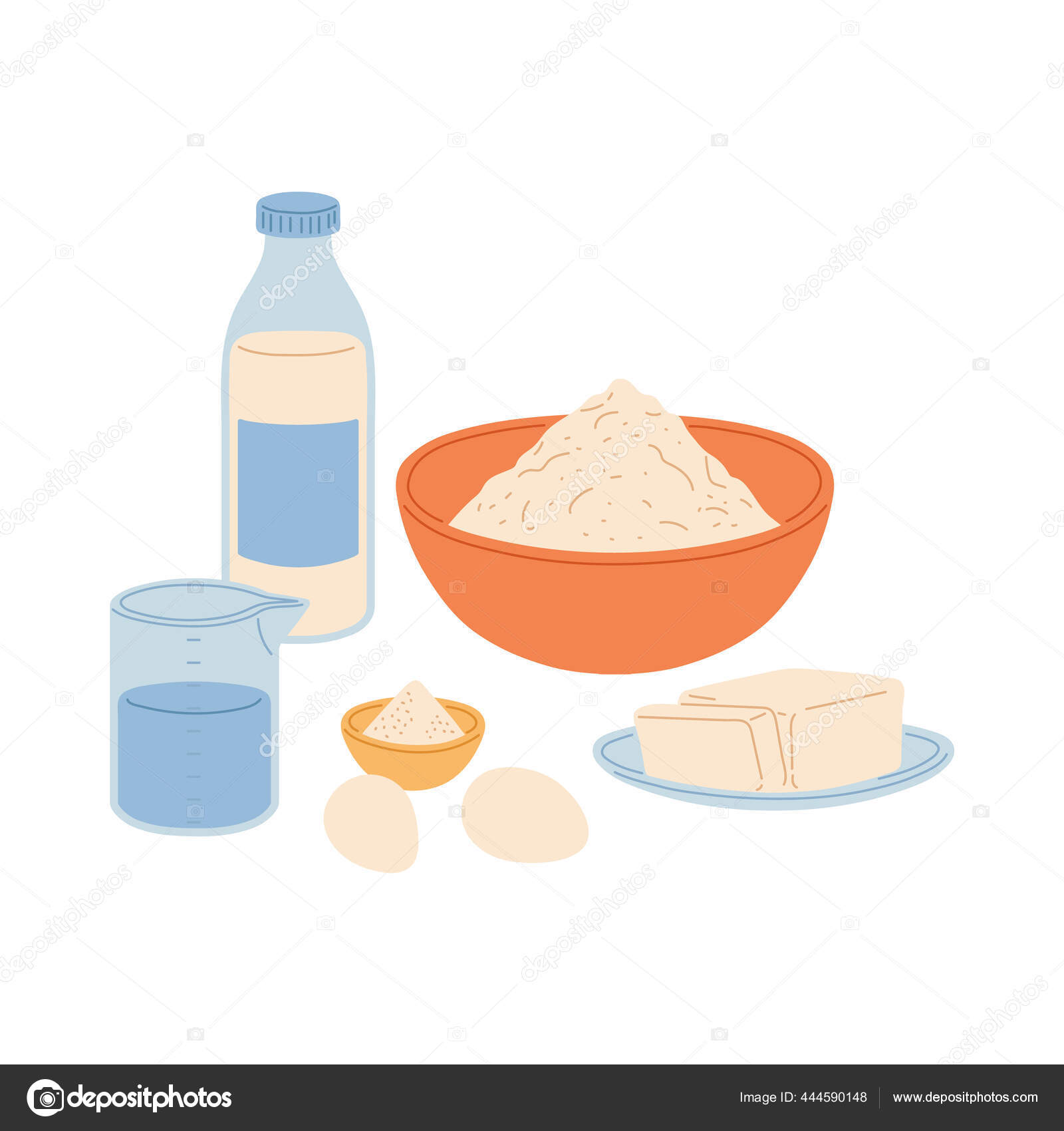 Baking ingredients on table, bakery food preparation stage. Stock ...