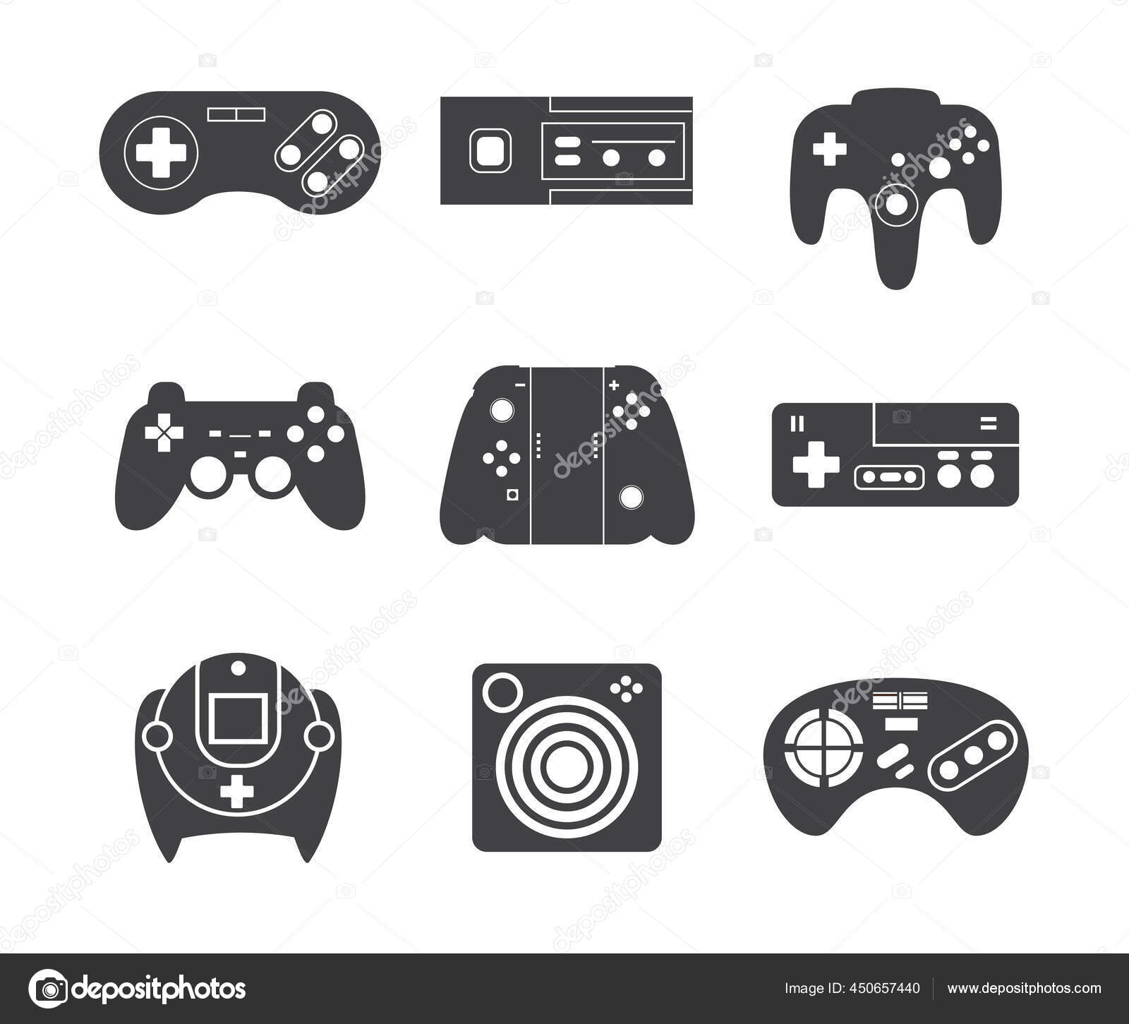 Vector set of icons game consoles, joysticks and digital playing ...