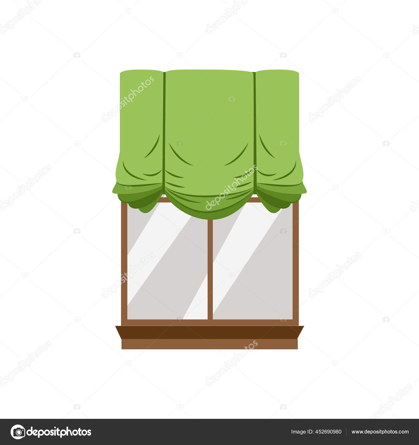 Frame jendela dengan tirai Perancis tekstil, ilustrasi vektor datar ...