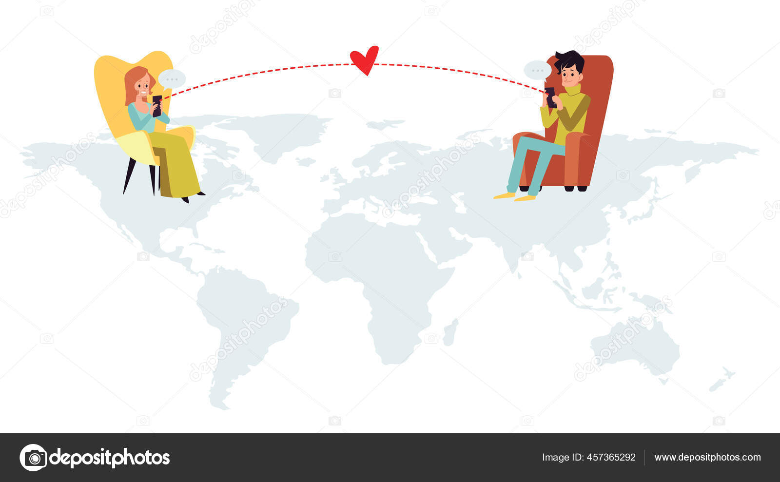 Vector illustration of couple having a romantic virtual distance ...