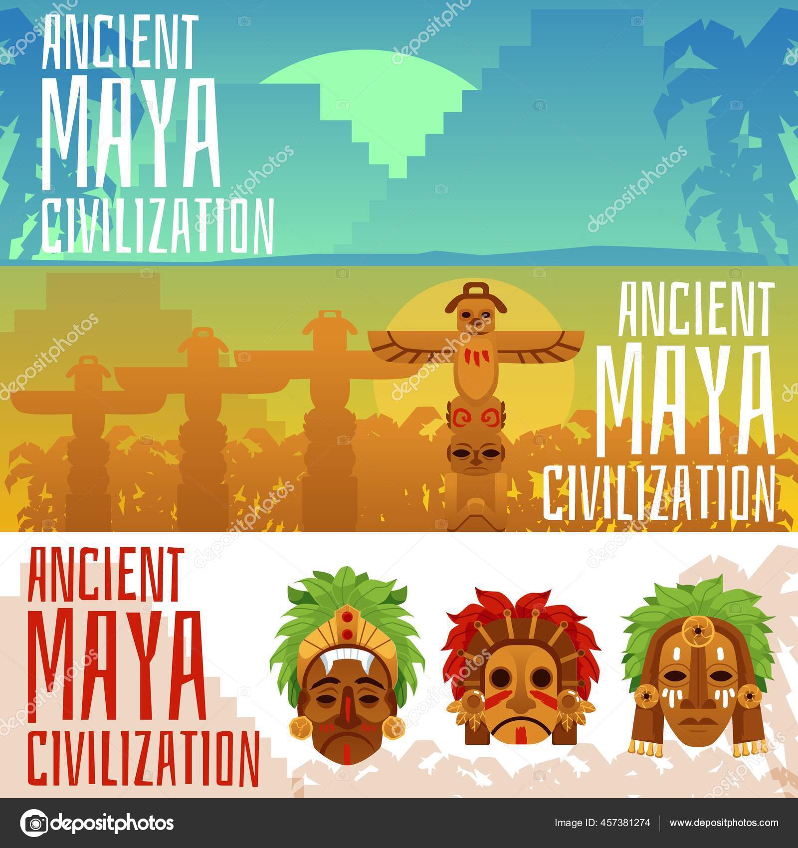 Set of flyers or banners of ancient Mayan civilization flat vector ...