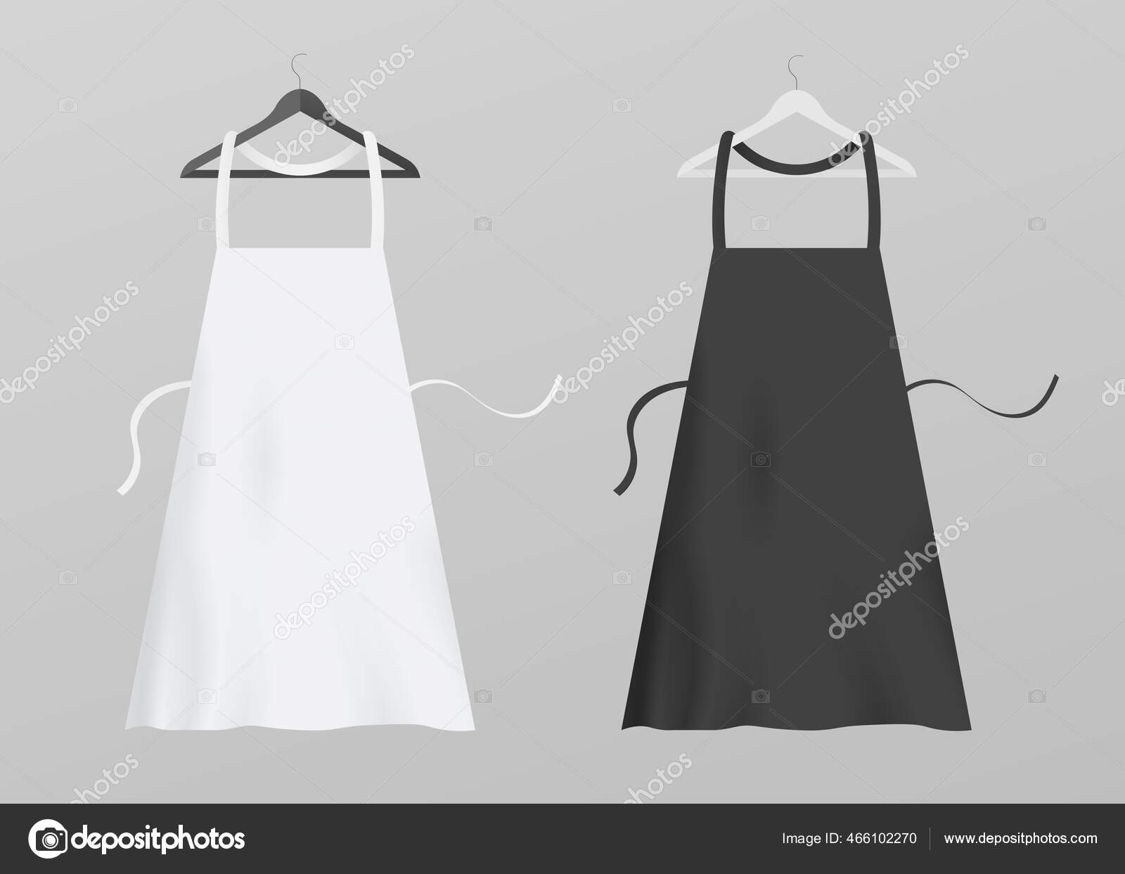 Set templates of chef aprons on hangers, realistic vector illustration ...
