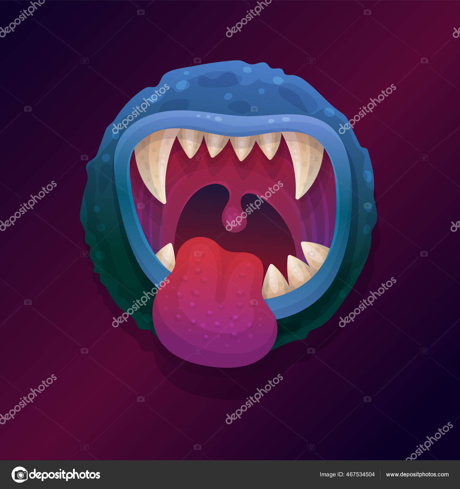 Monster mouth with teeth and protruding tongue vector illustration ...