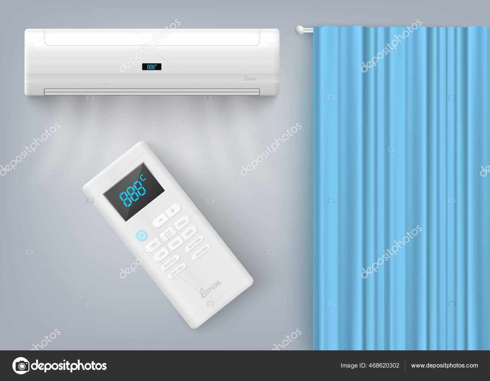 Air conditioner on wall with remote controller, realistic vector ...