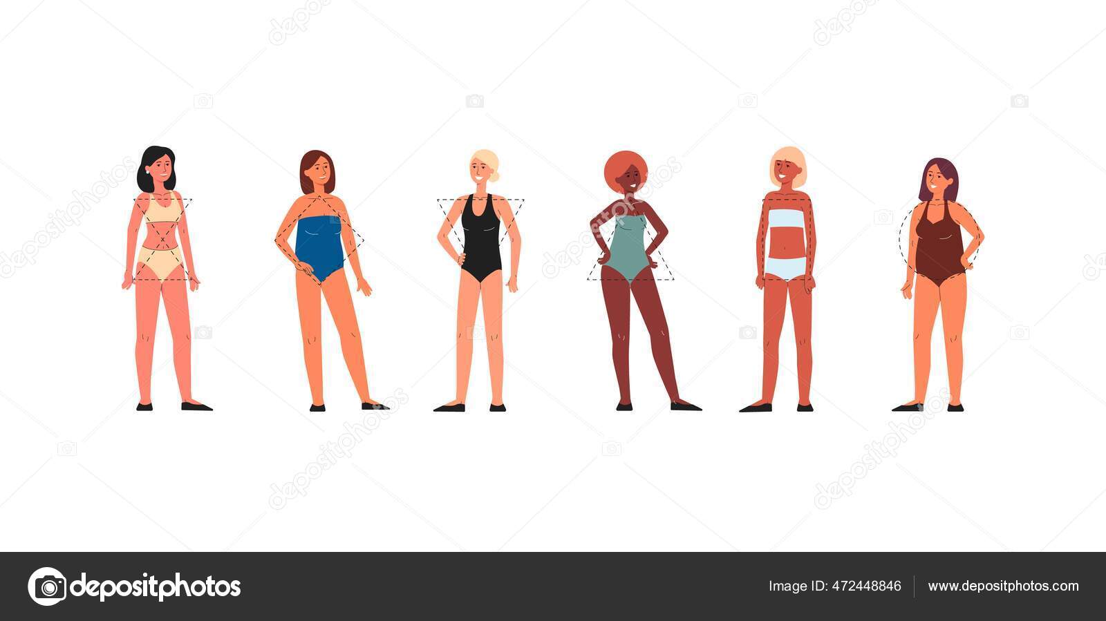 Image vectorielle Groupe de filles montrant différents types de corps ...