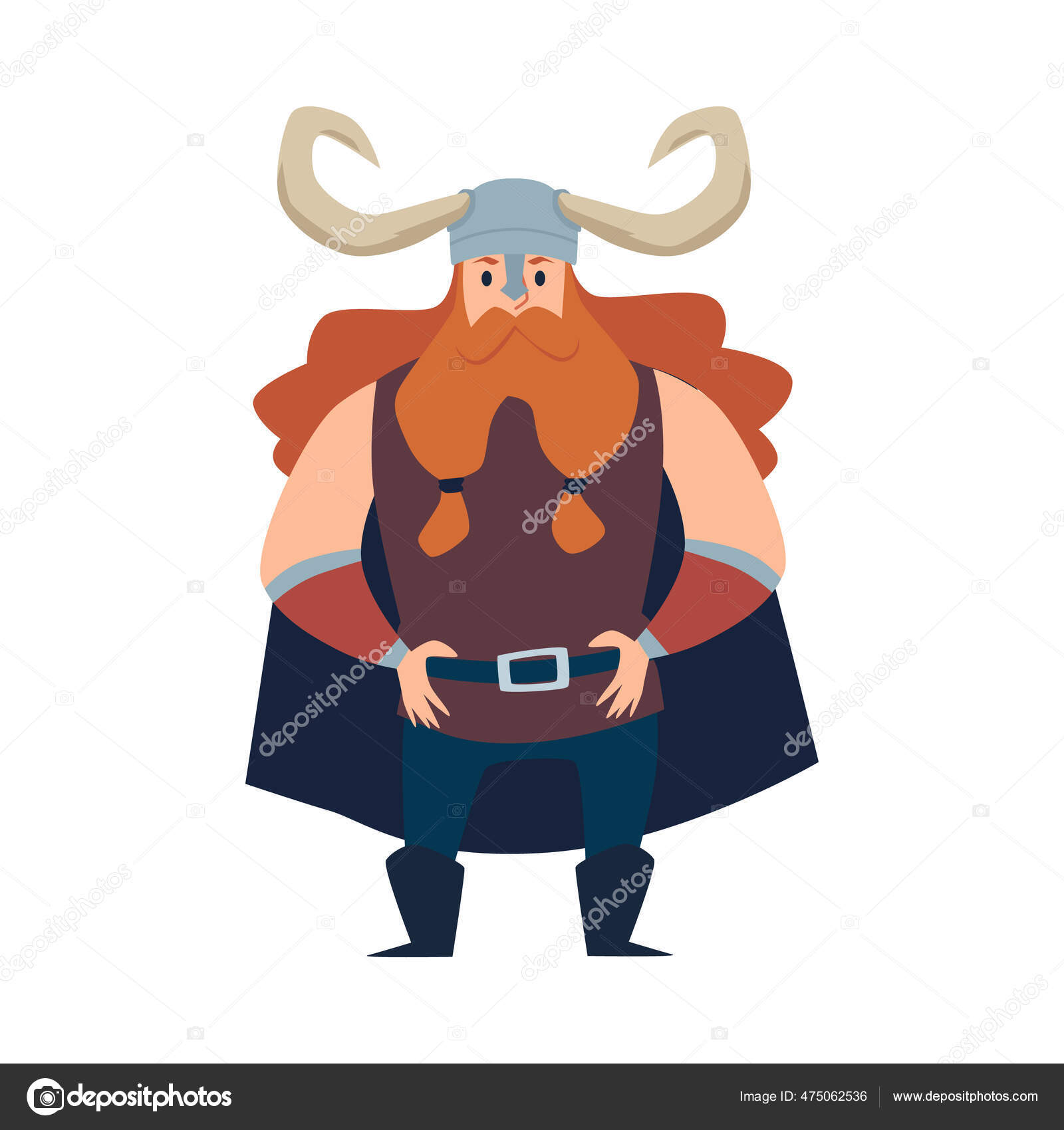 Hombre personaje de dibujos animados guerrero vikingo con barba roja y casco con cuernos. Vector ...