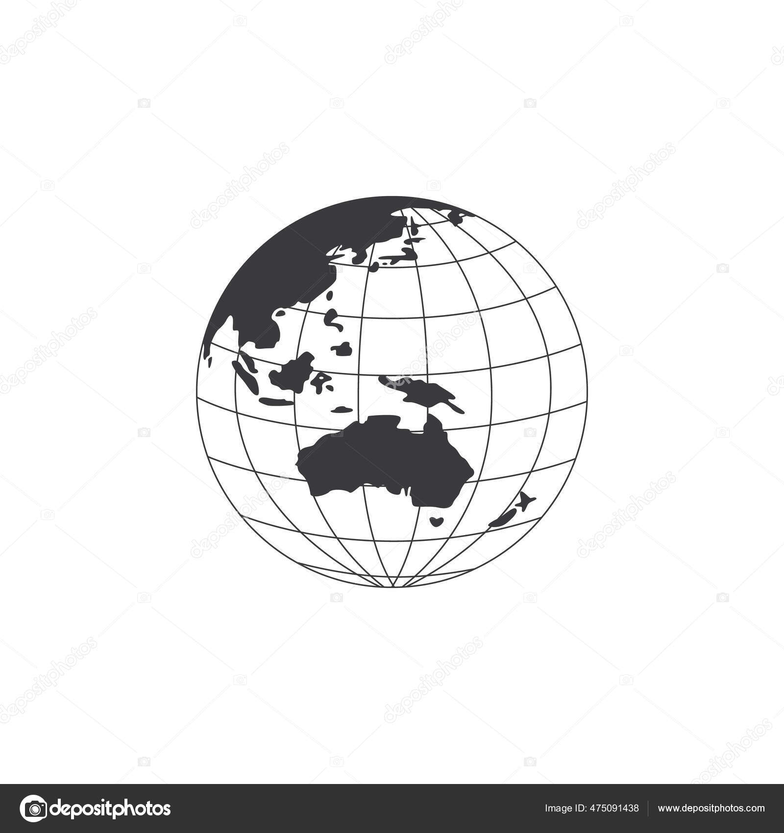 Mapa Do Globo Mundial Preto E Branco Wireframe Do Globo Terrestre.