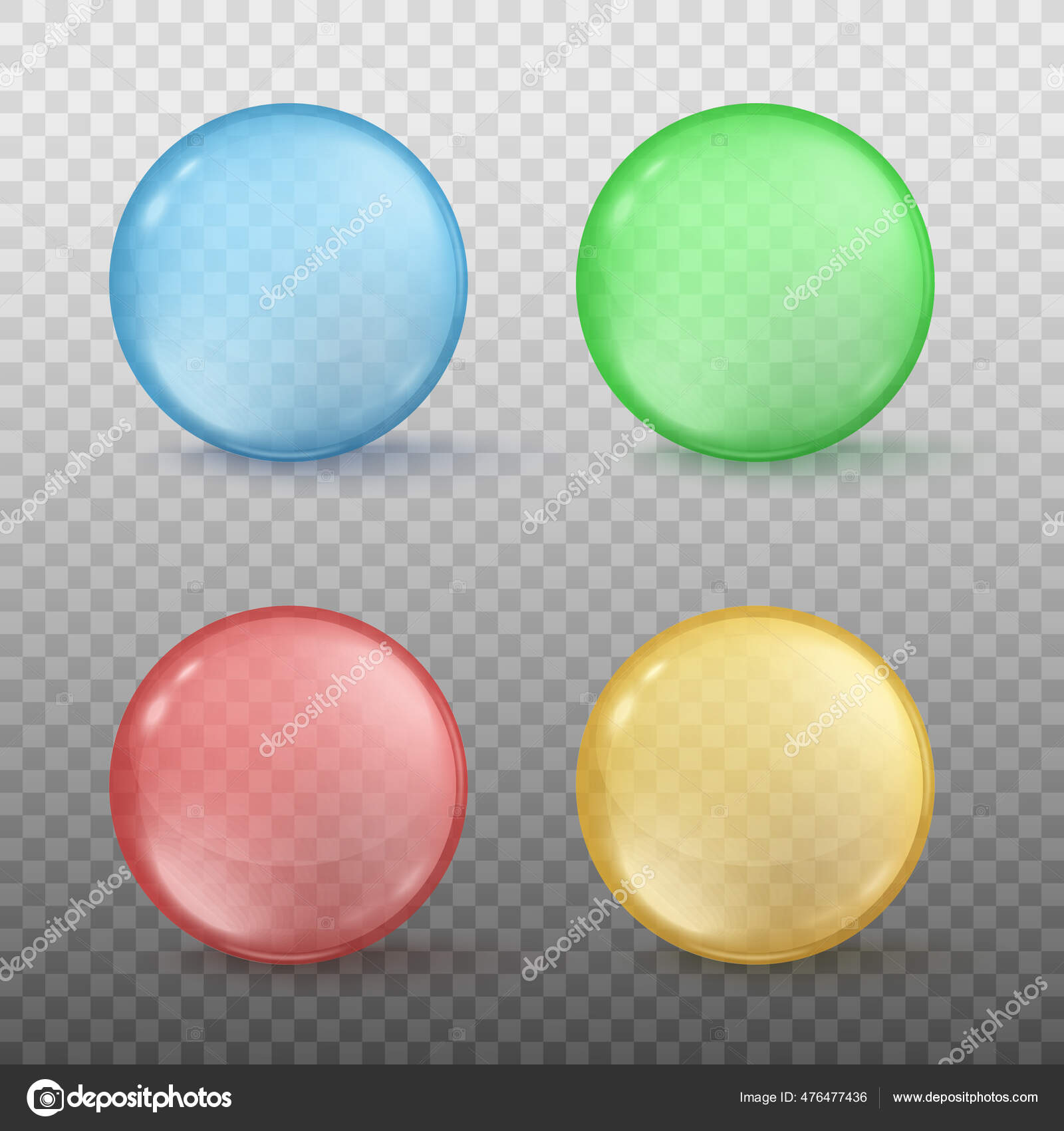 Glass transparent spheres, colored shiny balls or round glossy beads ...