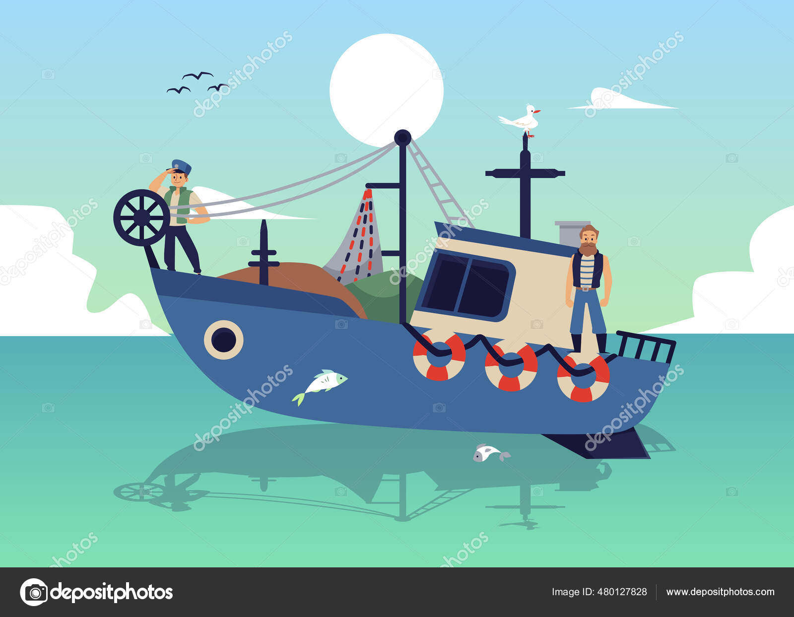 Fishermen At Sea Cartoon