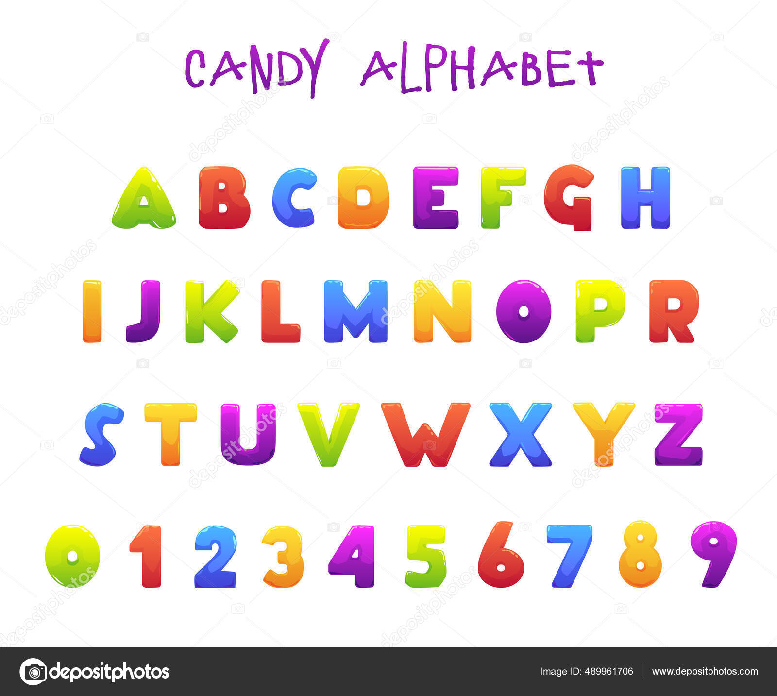 Candy alphabet funny font for kids, flat cartoon vector illustration ...