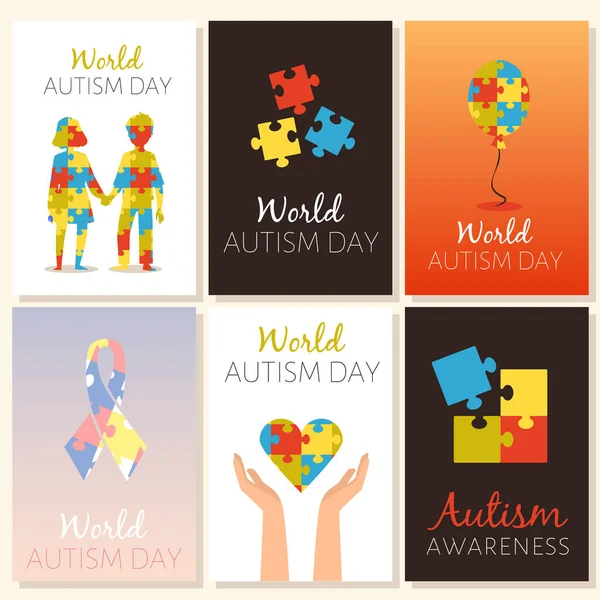 World Autism Day poster or banner with ribbon symbol, flat vector ...