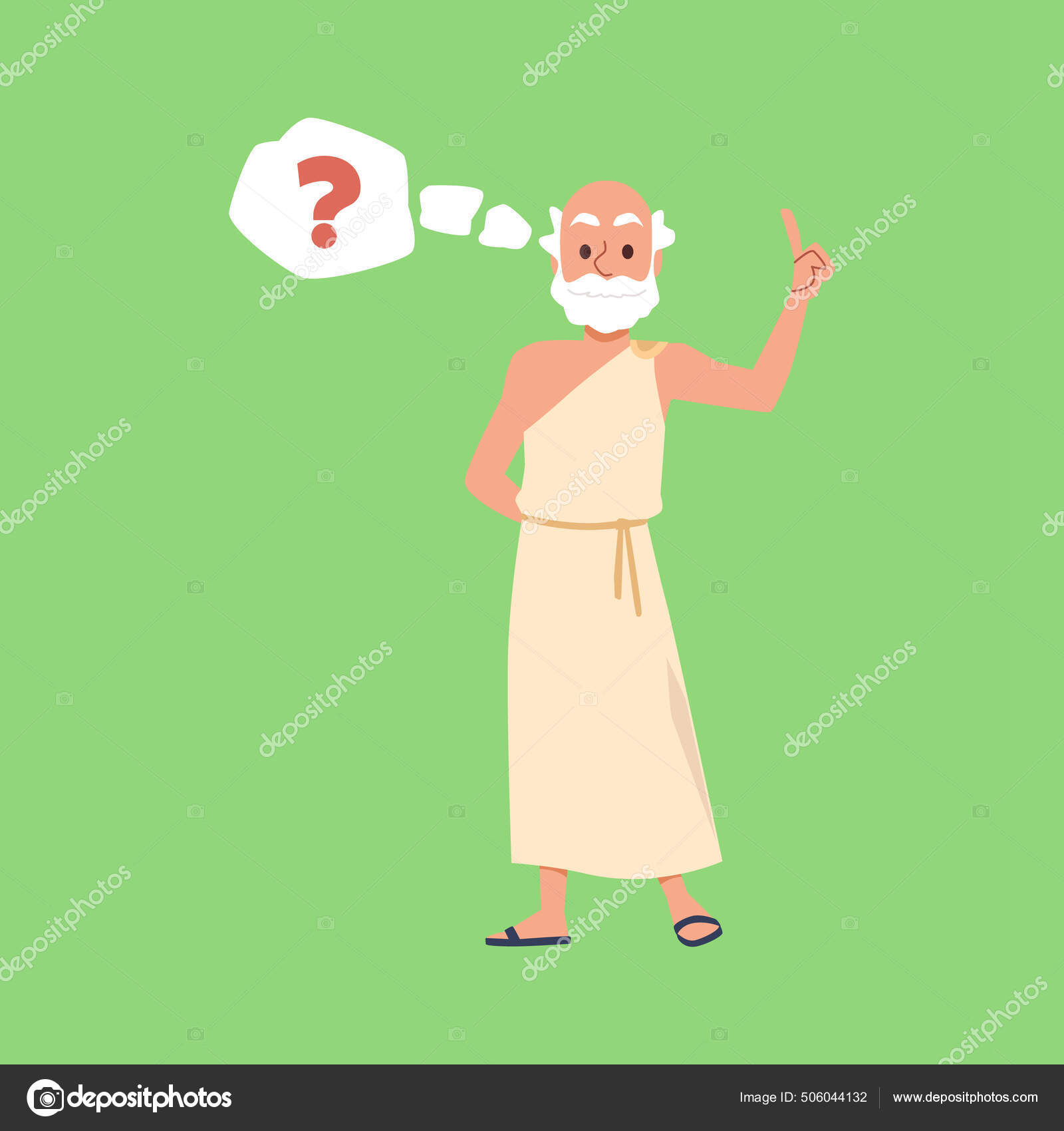 Ancient Greek philosopher pondering on philosophy, vector illustration ...