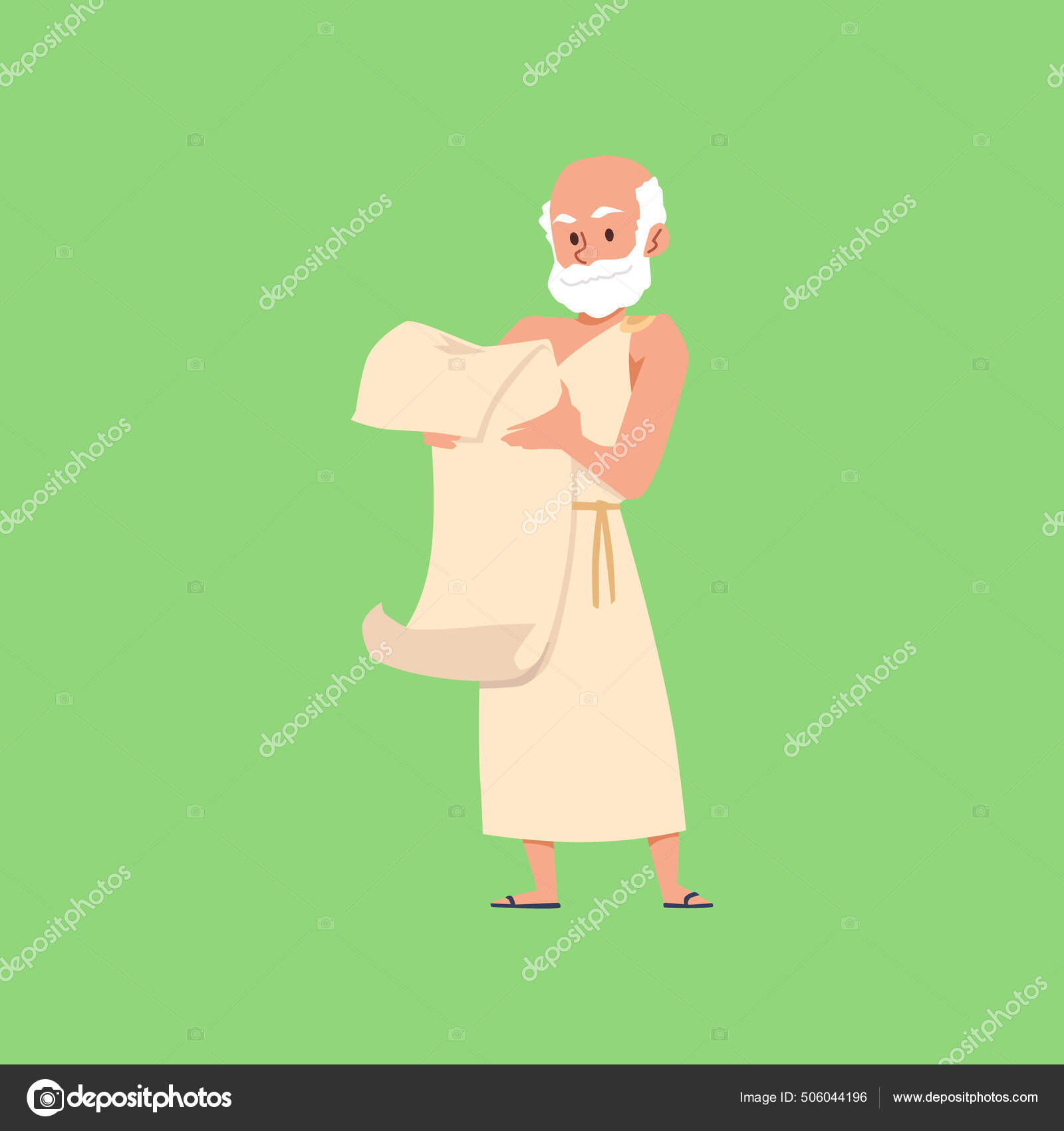 Greek philosopher reading ancient manuscript flat vector illustration ...