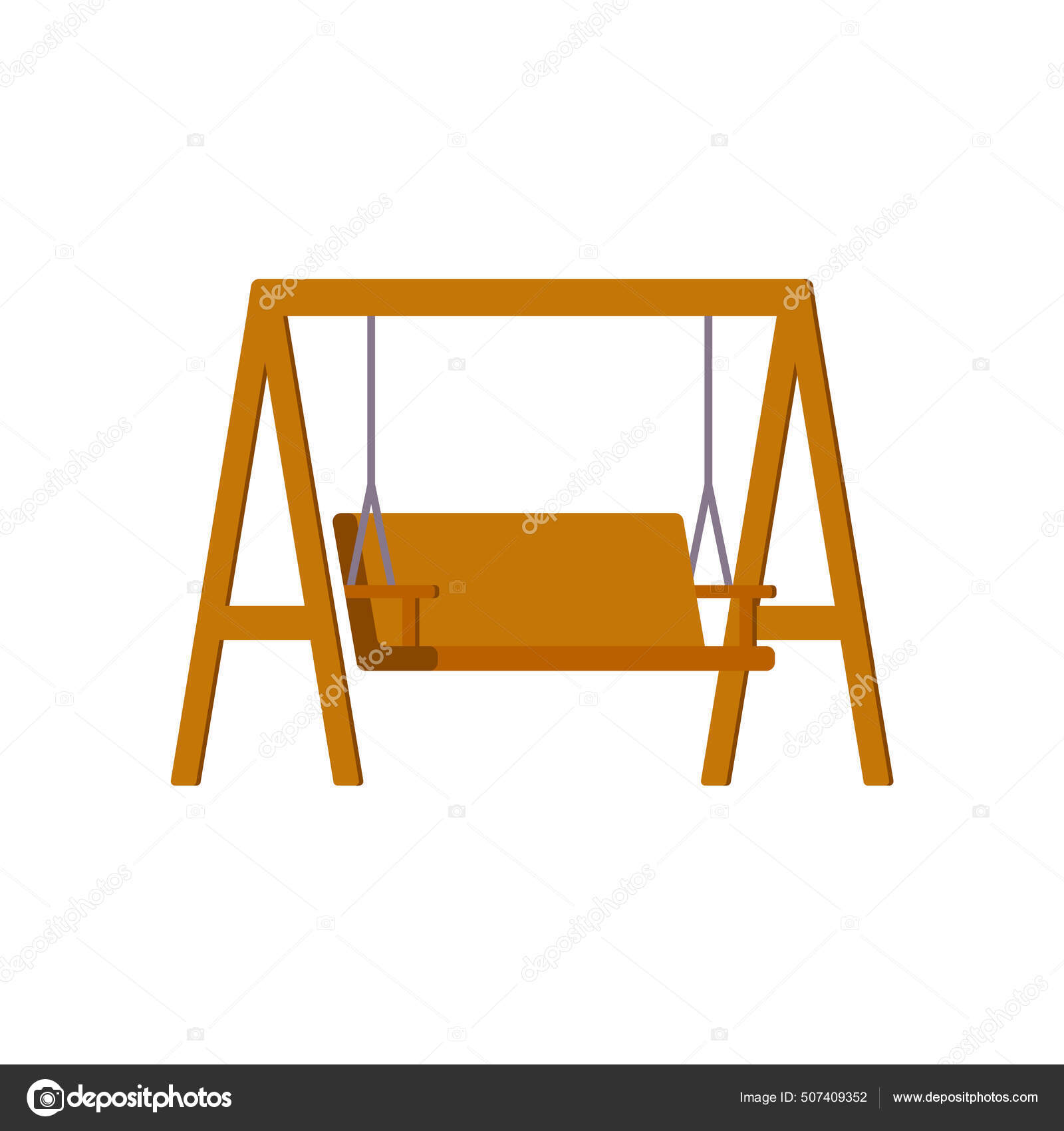 Garden wooden swing or swinging bench, flat vector illustration ...