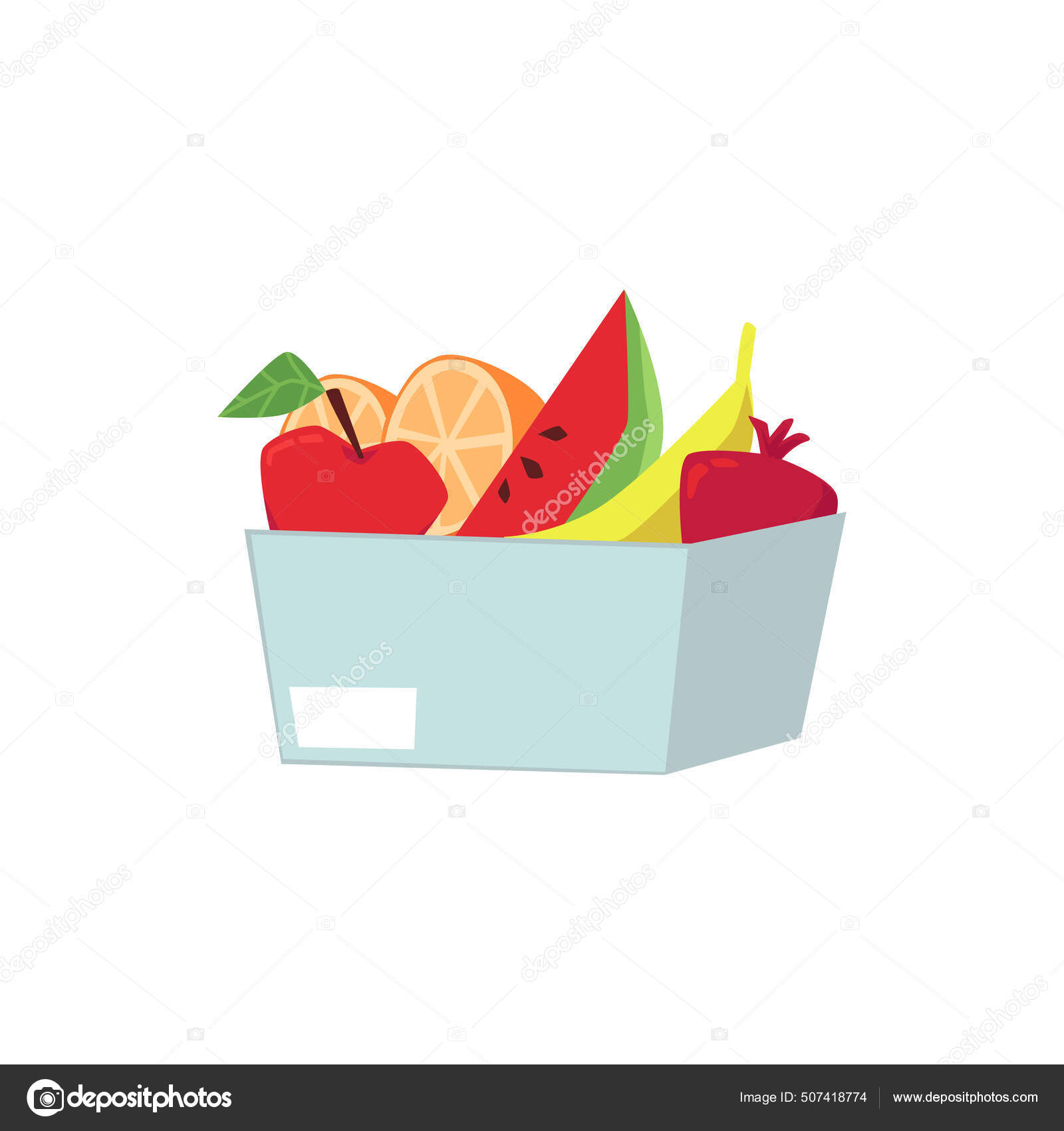 Box with freshly harvested ripe fruits a flat vector illustration ...