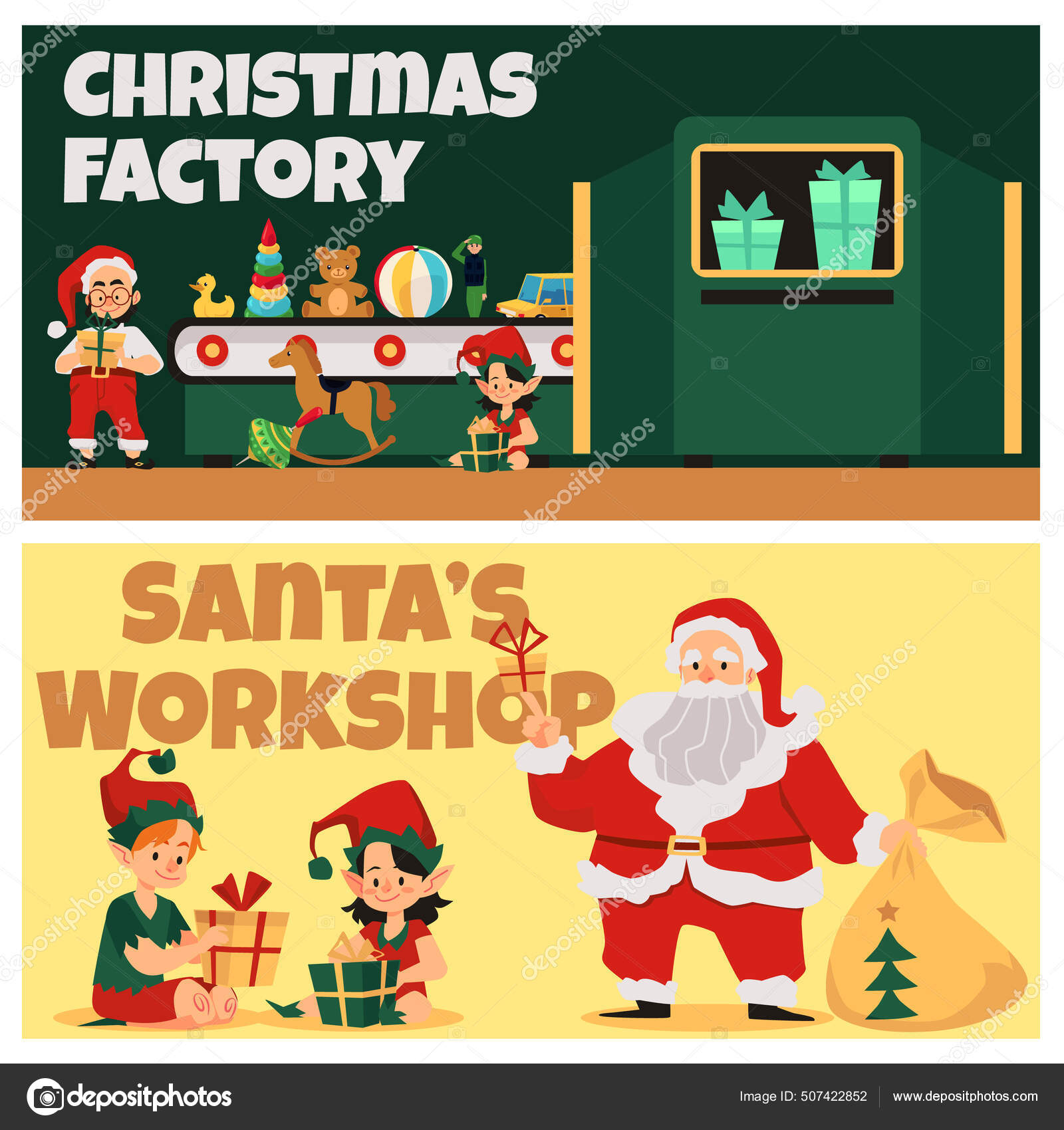 Santa Elves Workshop Cartoon