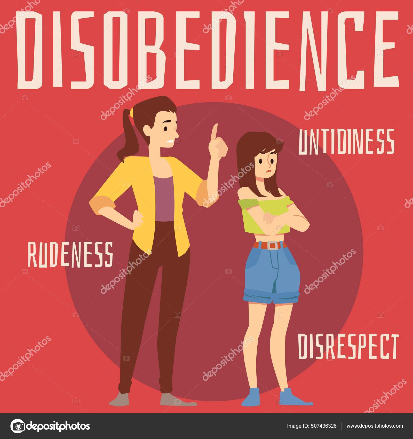 Teens disobedience card with mother and teenage child flat vector ...