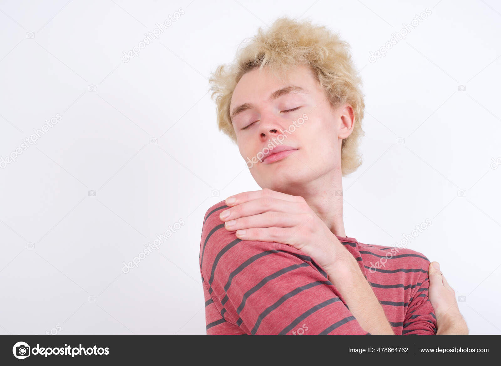 Young Blond Man Hugging Oneself Happy Positive Smiling Confident Self ...