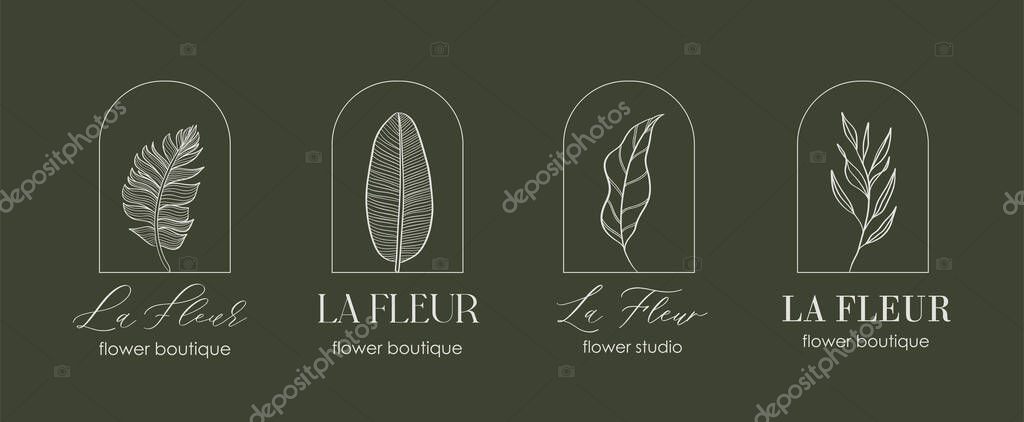 Hojas - logotipo de la naturaleza y rama. Dibujado a mano hierba de la ...