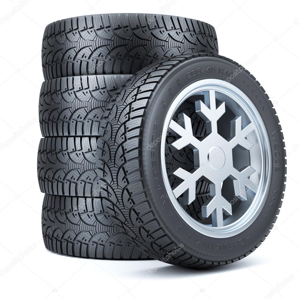 Set winter tires, rim of snowflake shape isolated on white backg ⬇ ...