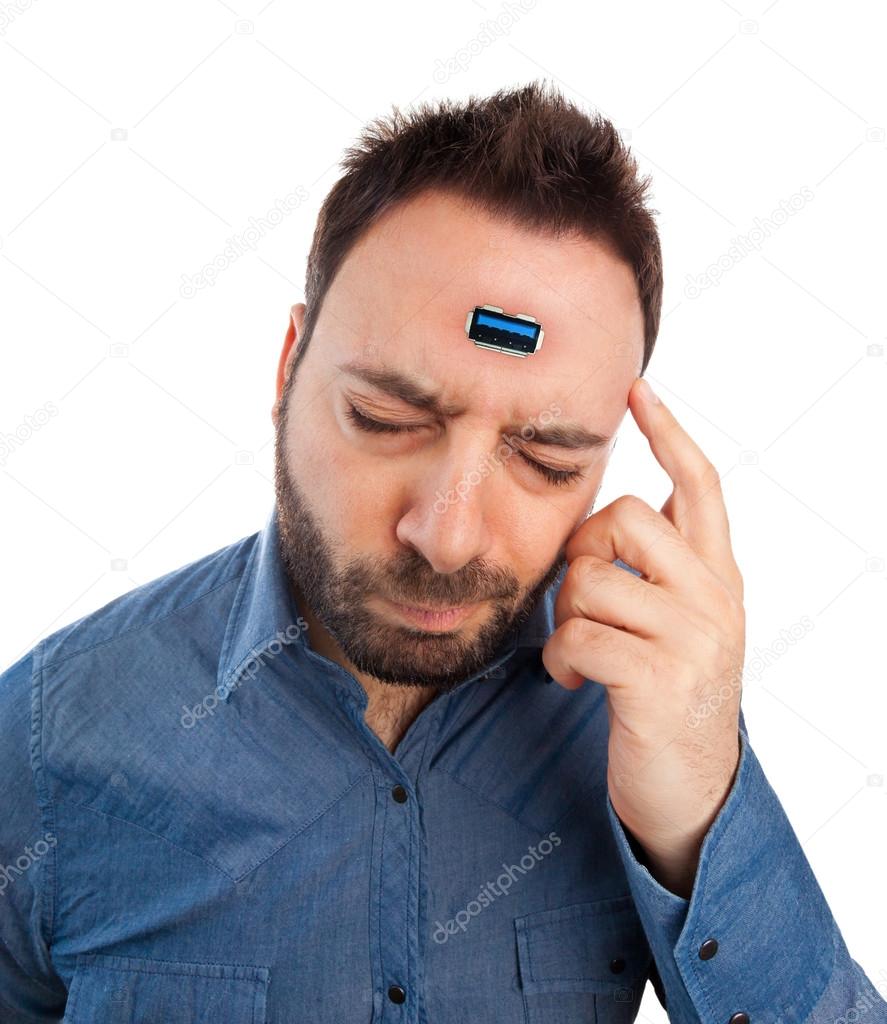 Young man with usb port implanted in the brain. Stock Photo by ...
