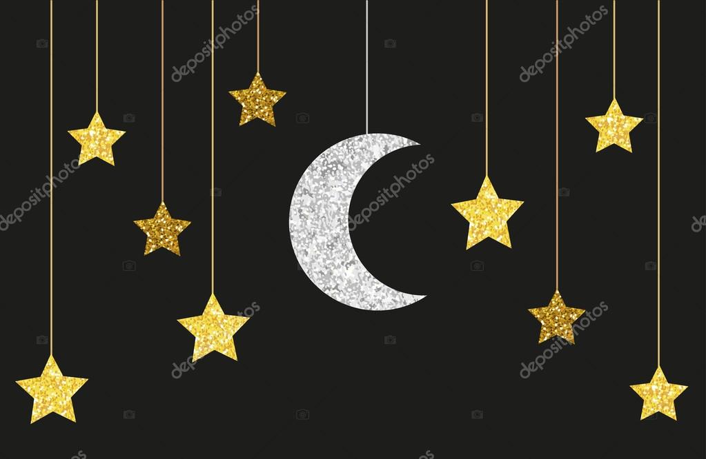 Silver glitter moon and stars Stock Vector Image by ©IShkrabal #113676176
