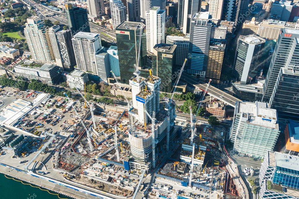 Barangaroo office buildings construction site areal view. – Stock ...