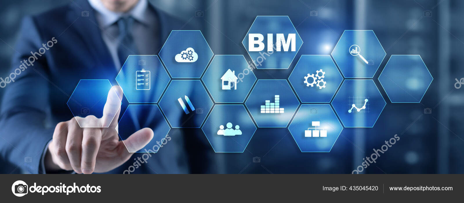 BIM Building information modeling concept on virtual 3d screen. Stock ...