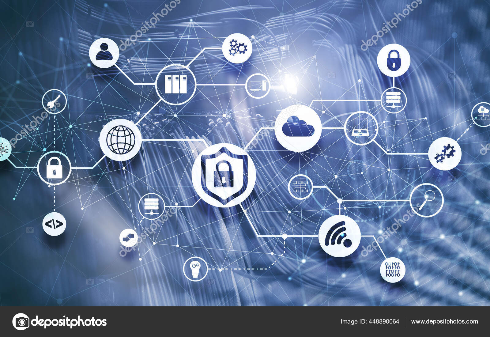 Data security concept. Icons: Closed Padlock, Wifi And cloud on digital ...