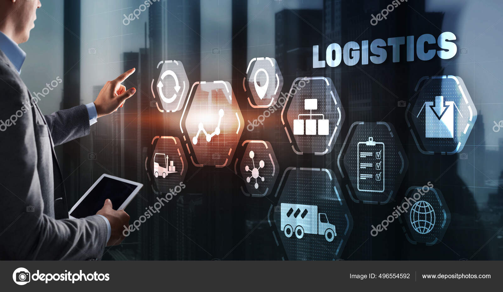Logistic network distribution and transport concept. Goods delivery ...