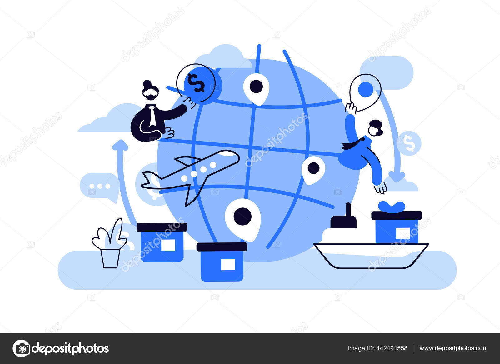 Globalización ilustración vectorial plana, personas de todo el mundo concepto de conexión ...