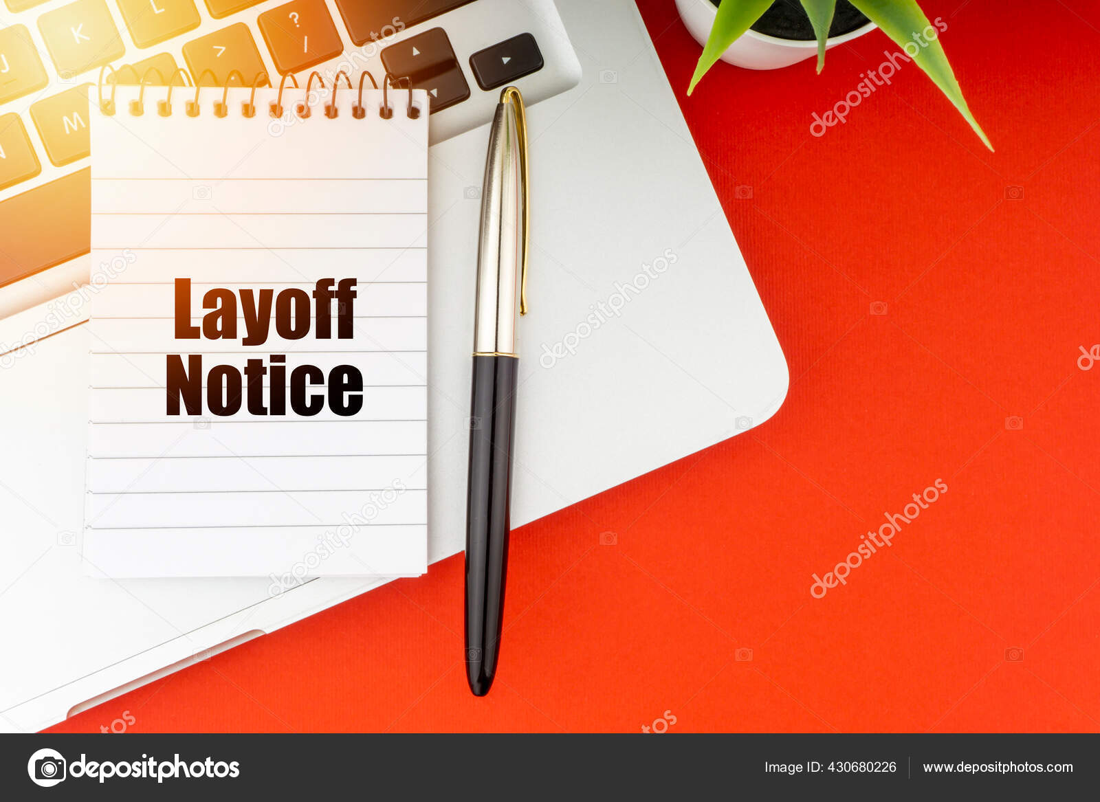Layoff Notice Text Notepad Laptop Fountain Pen Decorative Plant Red ...
