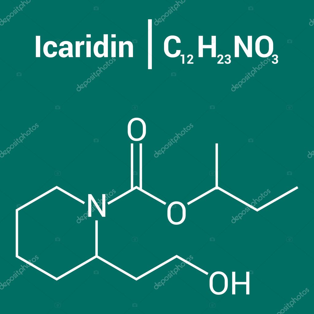 estructura química de la icaridina o Picaridina (C12H23NO3) 2023