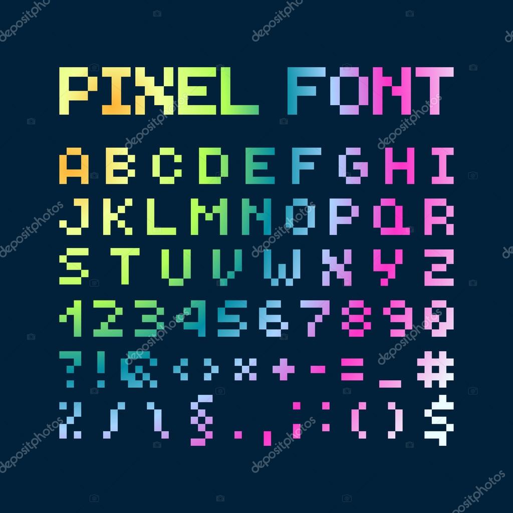 Multicolored Gradient Pixel Font, Alphabet — Stock Vector © Sergt #62889317 Multicolored Gradient Pixel Font, Alphabet — Stock Vector © Sergt #62889317