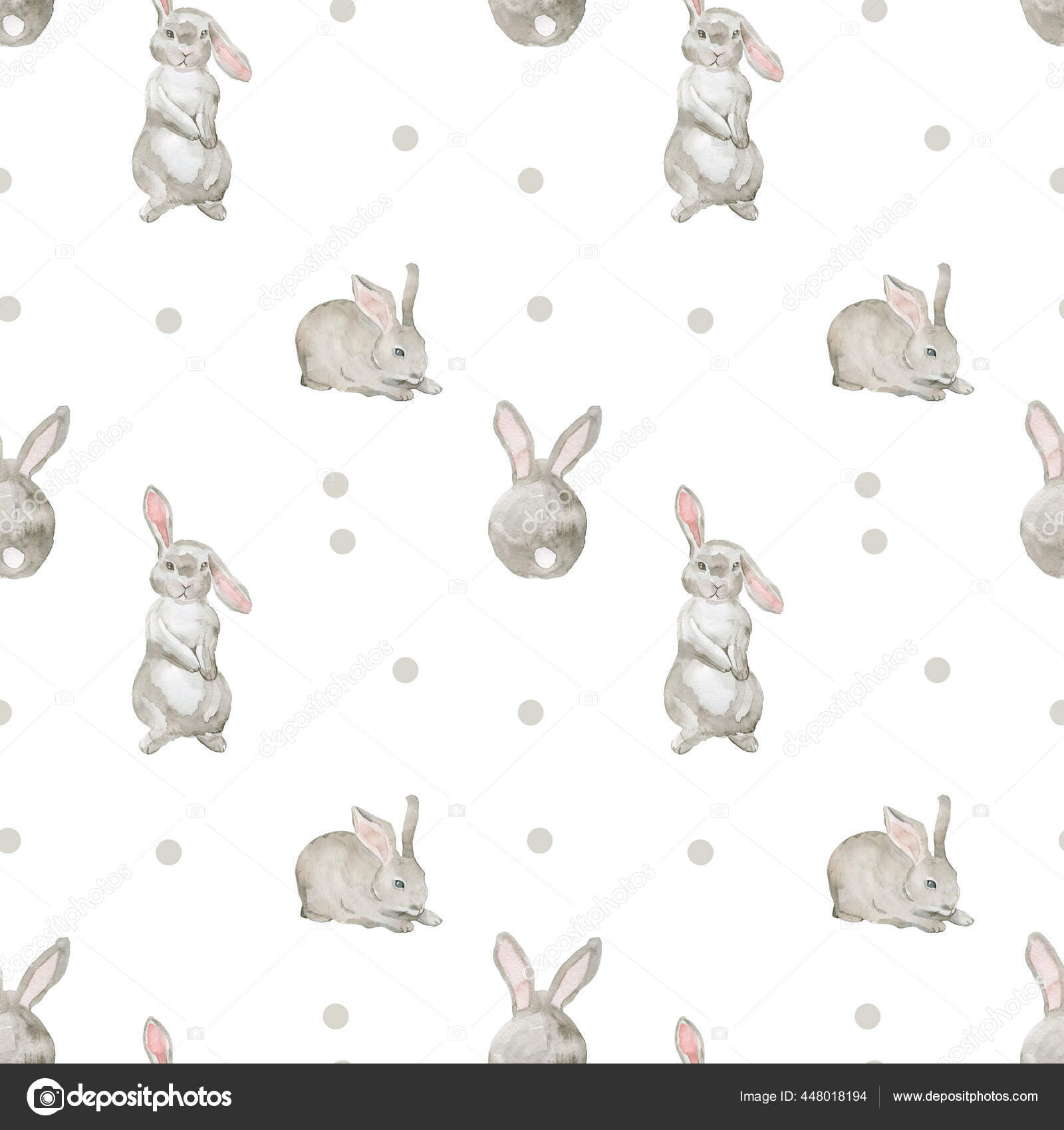 Seamless pattern with watercolor rabbits, hand drawn isolated on a ...