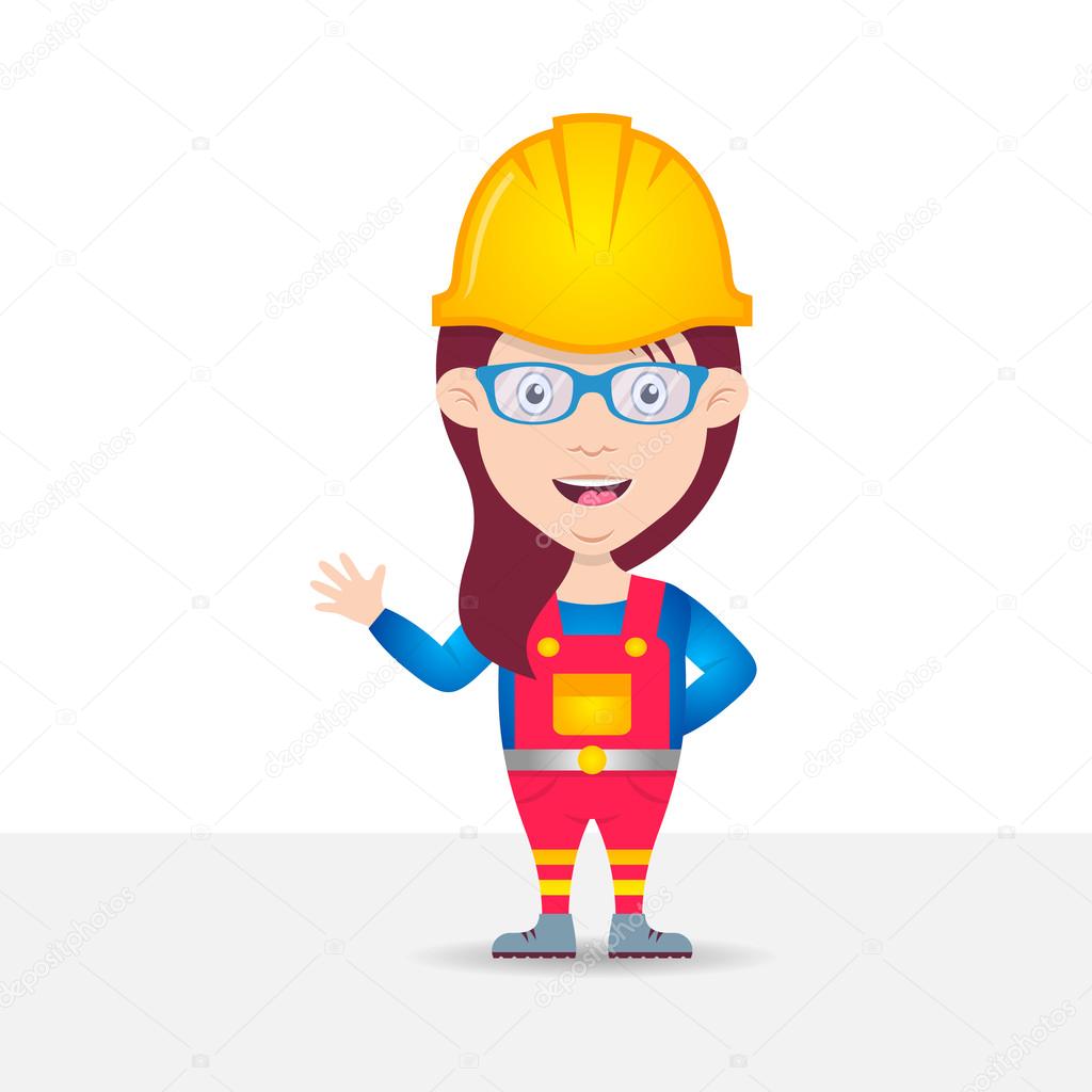 Personaje de dibujos animados de trabajador de construcción femenina ...