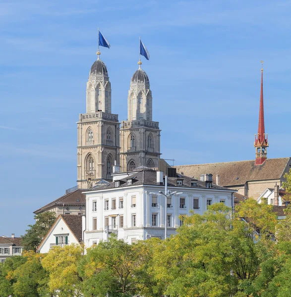 Towers of the Grossmunster cathedral in the city of Zurich, Swit Stock ...
