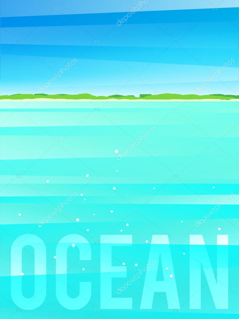 Light simplified ocean background with tropical island. Vector ...