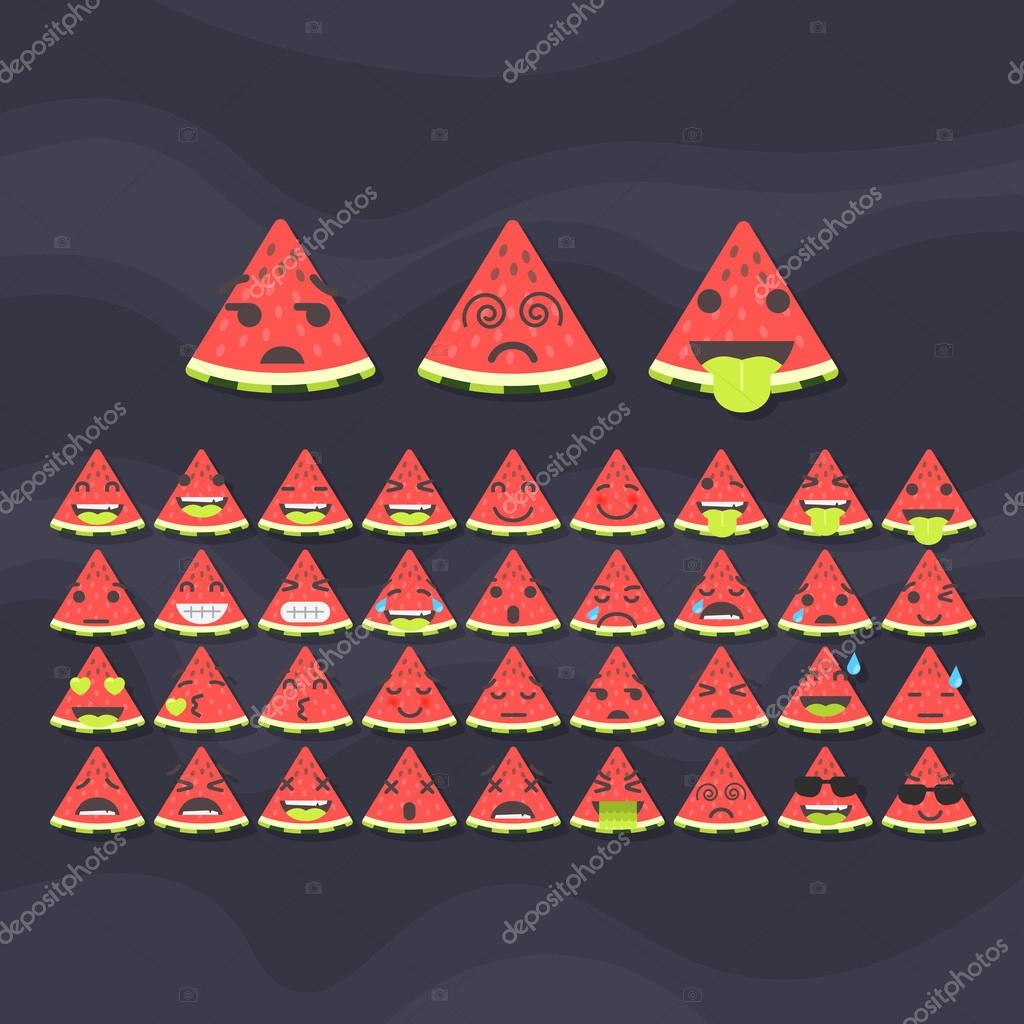 Set of cute watermelon emoticons Stock Vector by ©hiro-hideki 112874696