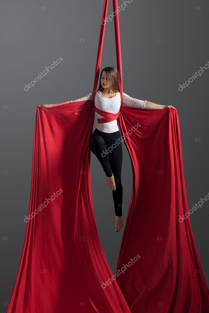 Girl performing aerial ribbons dance — Stock Photo © sundraw #85010686